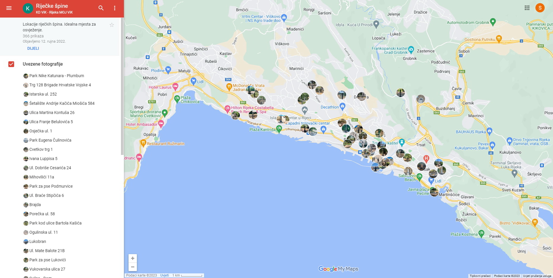 Lokacije riječkih špina na interaktivnoj karti – Grad Rijeka