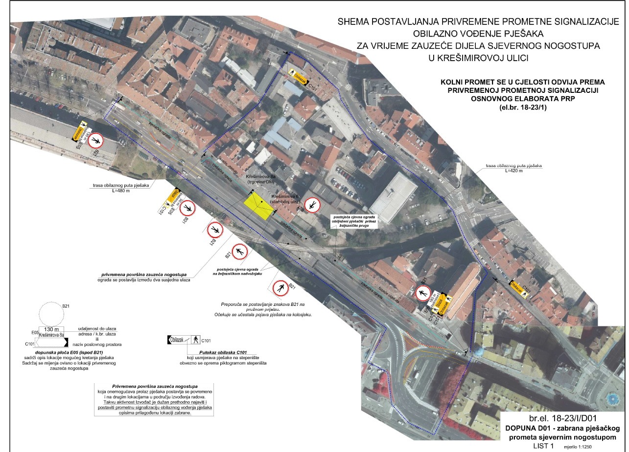 Privremena zabrana pješačkog prometa nogostupom Krešimirove ulice ...